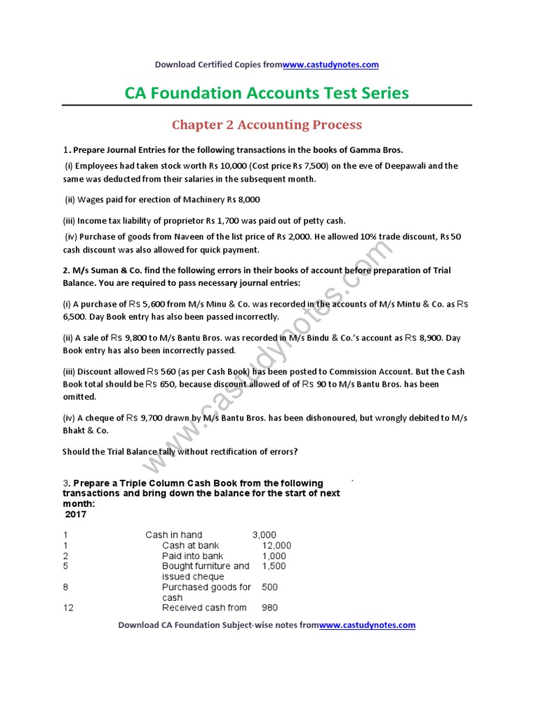 CA Foundation Accounts CHP 2 Test Series Question Paper | PDF | Debits ...