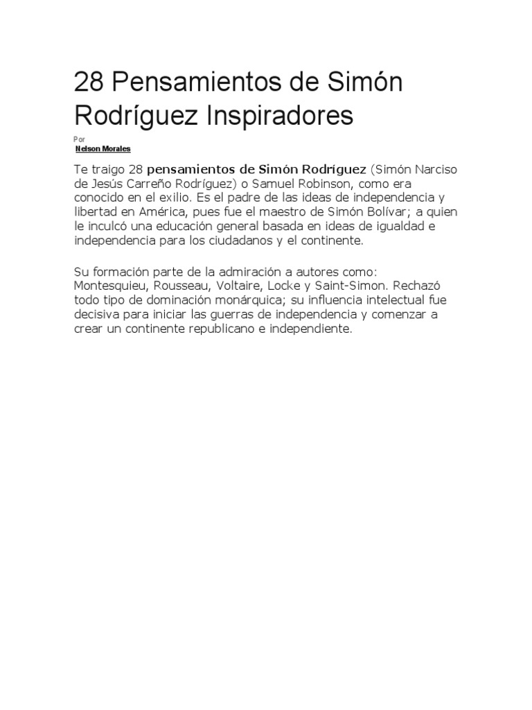 28 Pensamientos de Simón Rodríguez Inspiradores | PDF | Jean-Jacques Rousseau