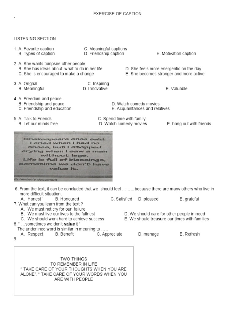 Exercise of Caption | PDF
