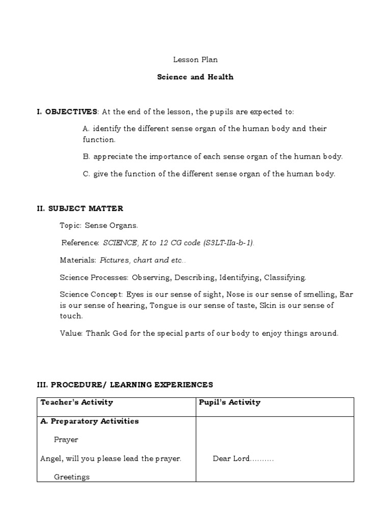 Danivie Jaranta Lesson Plan Science | PDF | Senses | Taste
