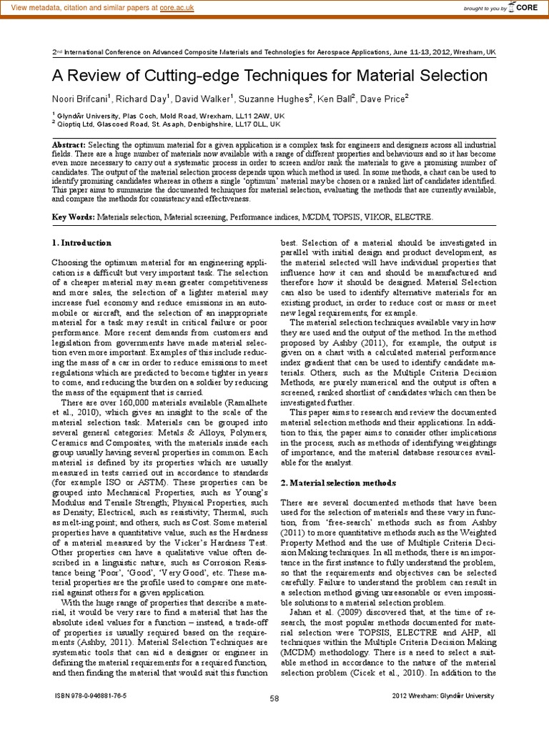 A Review of Cutting-Edge Techniques For Material Selection | PDF | Databases | Composite Material