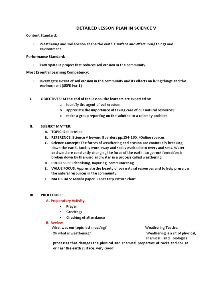 Grade 5 Lesson Plan: Soil Erosion | PDF | Erosion | Sediment