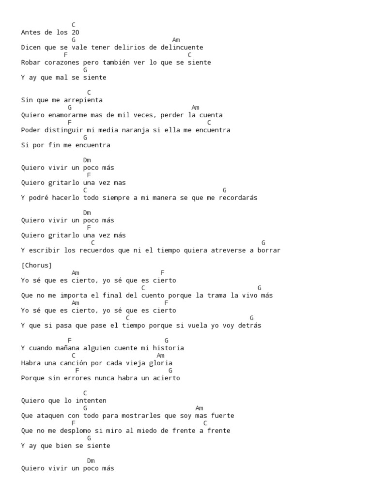 Antes de los 20: Letra y Acordes | PDF