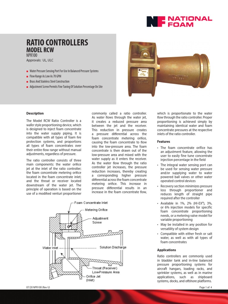 NPR100 Ratio Controller Model RCW | PDF | Pipe (Fluid Conveyance) | Valve
