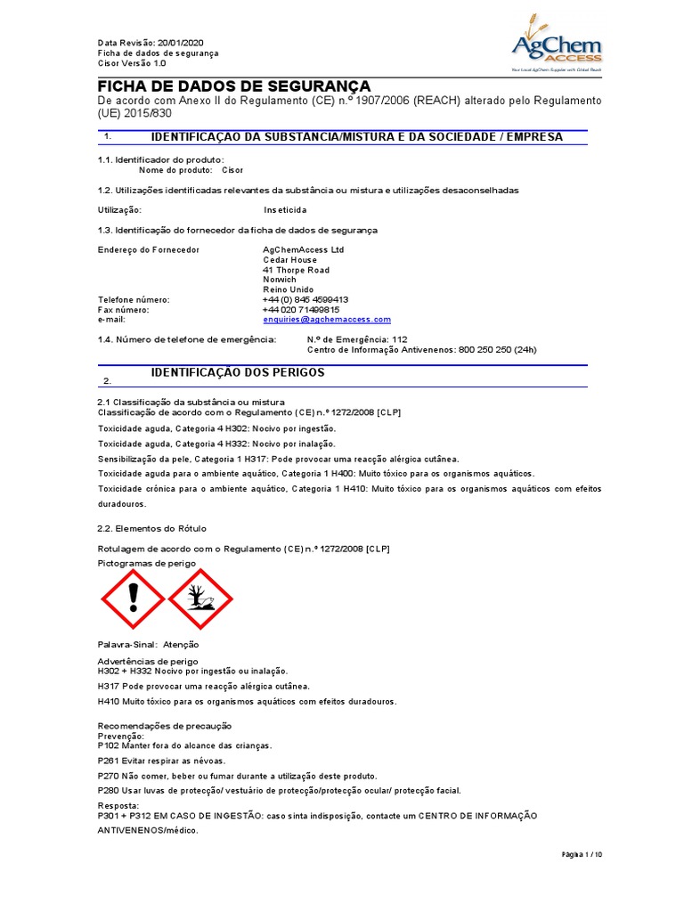 Exemplo de Ficha de Dados de Segurança | PDF | Desperdício | Química