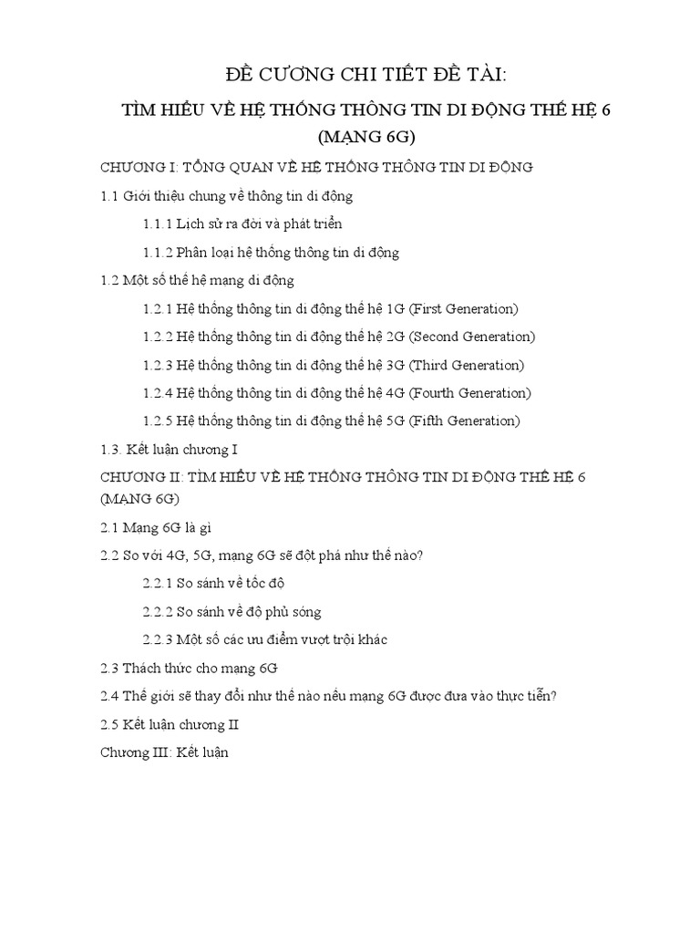 De Cuong Chi Tiet Do An Tot Nghiep - Tim Hieu 6g | PDF