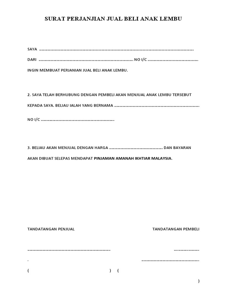 Surat Perjanjian Jual Beli Anak Lembu | PDF