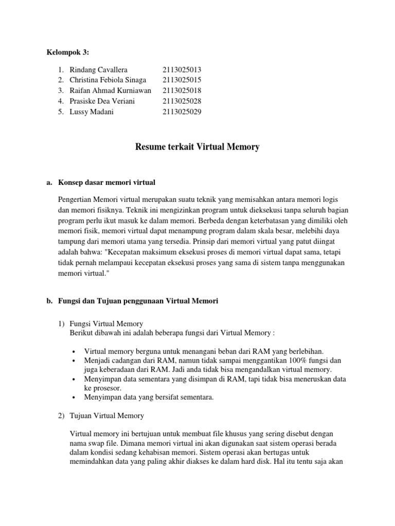 Kelompok 3 - Resume Virtual Memory | PDF