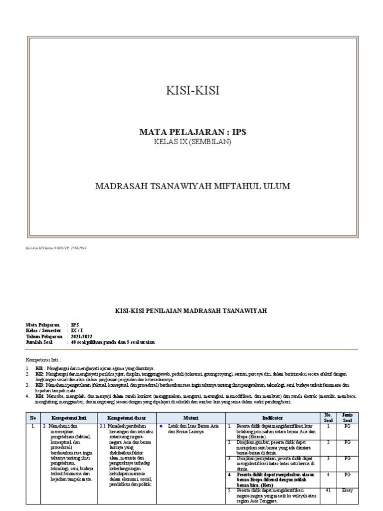 Kisi-Kisi-IPS-Kelas 9 | PDF