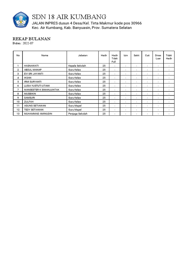 Absen Juli-September Sd18 | PDF