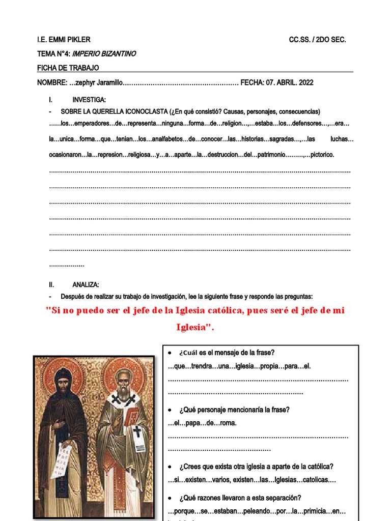 2do CC - Ss. Ficha N°4 - Imperio Bizantino | PDF | Constantinopla ...
