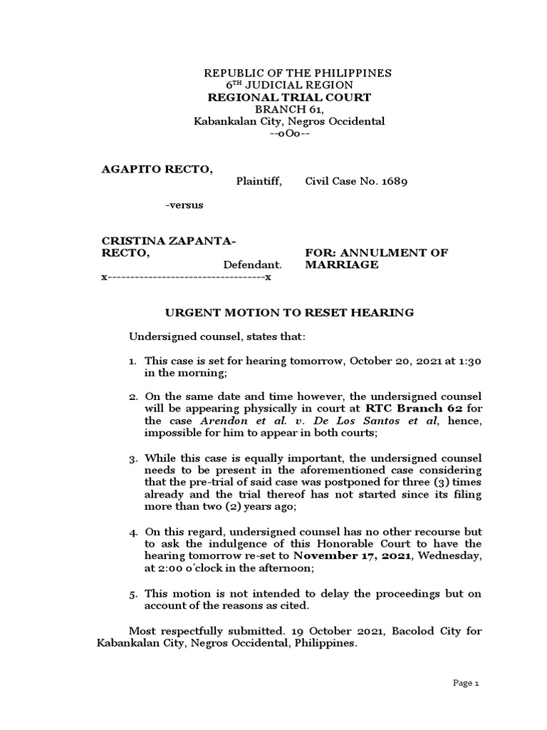 Motion To Reset | Download Free PDF | Legal Procedure | Common Law