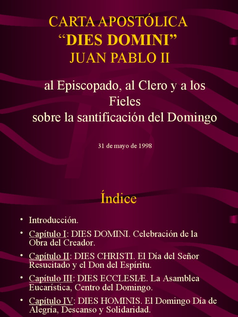 Dies Domini | PDF | eucaristía | Misa (liturgia)