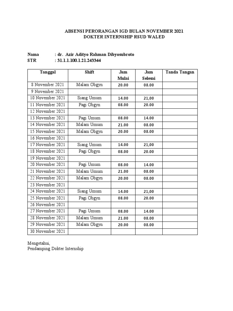 ABSENSI DOKTER INTERNSHIP | PDF