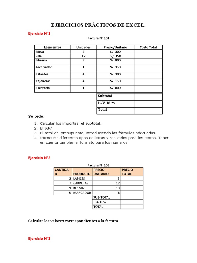 1 Ejercicios Prácticos de Excel | PDF