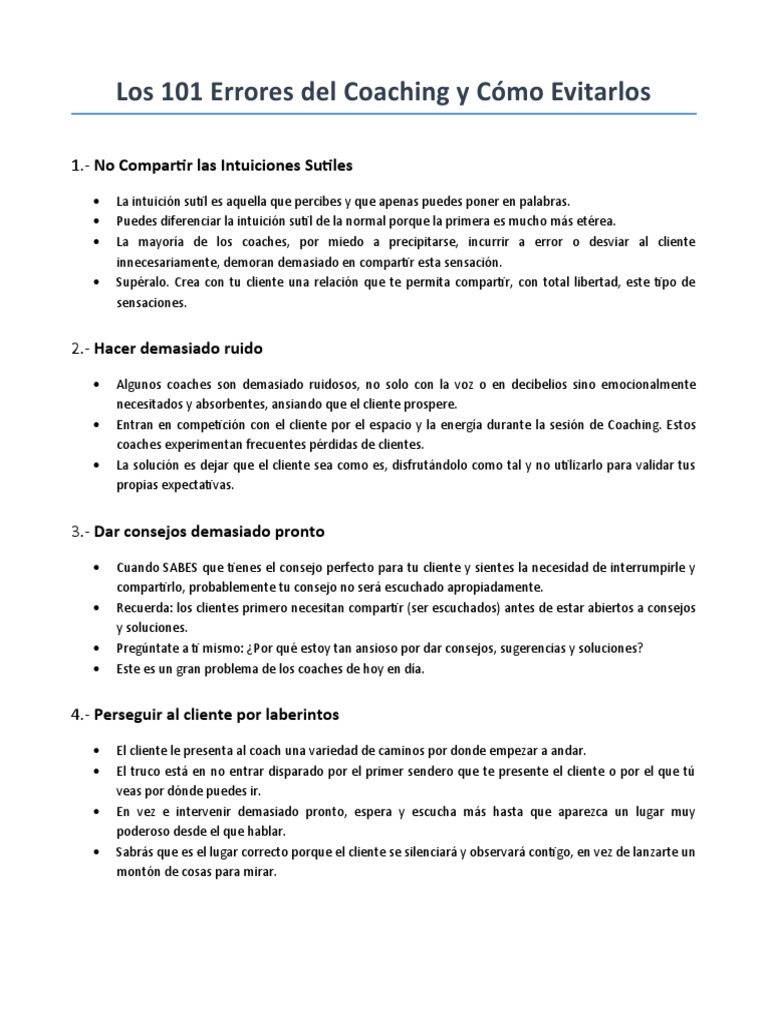 Escri - Tisoc - Los 101 Errores Del Coaching y Como Evitarlos | PDF ...