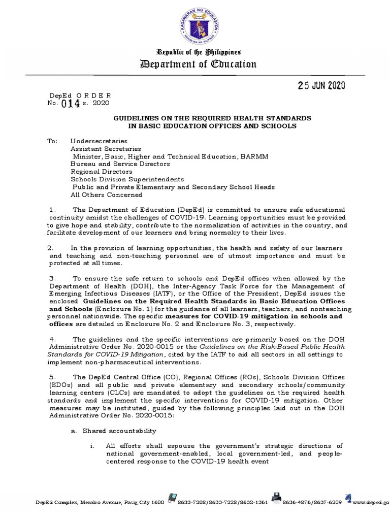 DO - s2020 - 014 Deped | PDF | Policy | Occupational Safety And Health