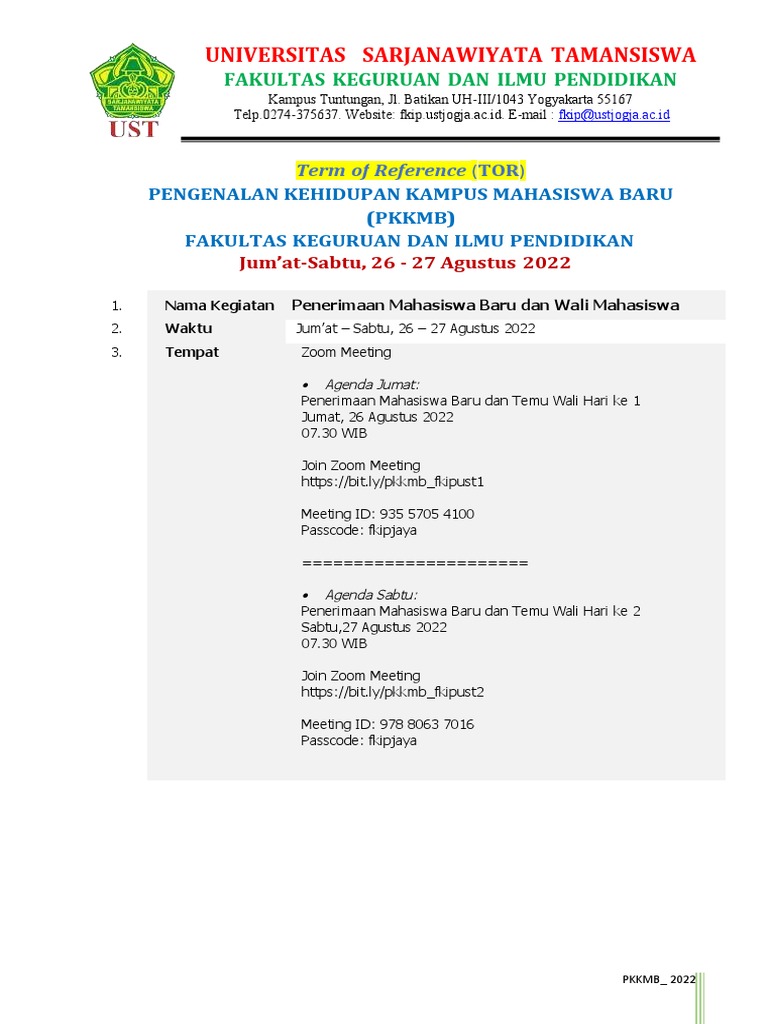 Rundown Acara PKKMB Fakultas Keguruan dan Ilmu Pendidikan Universitas Sarjanawiyata Tamansiswa ...