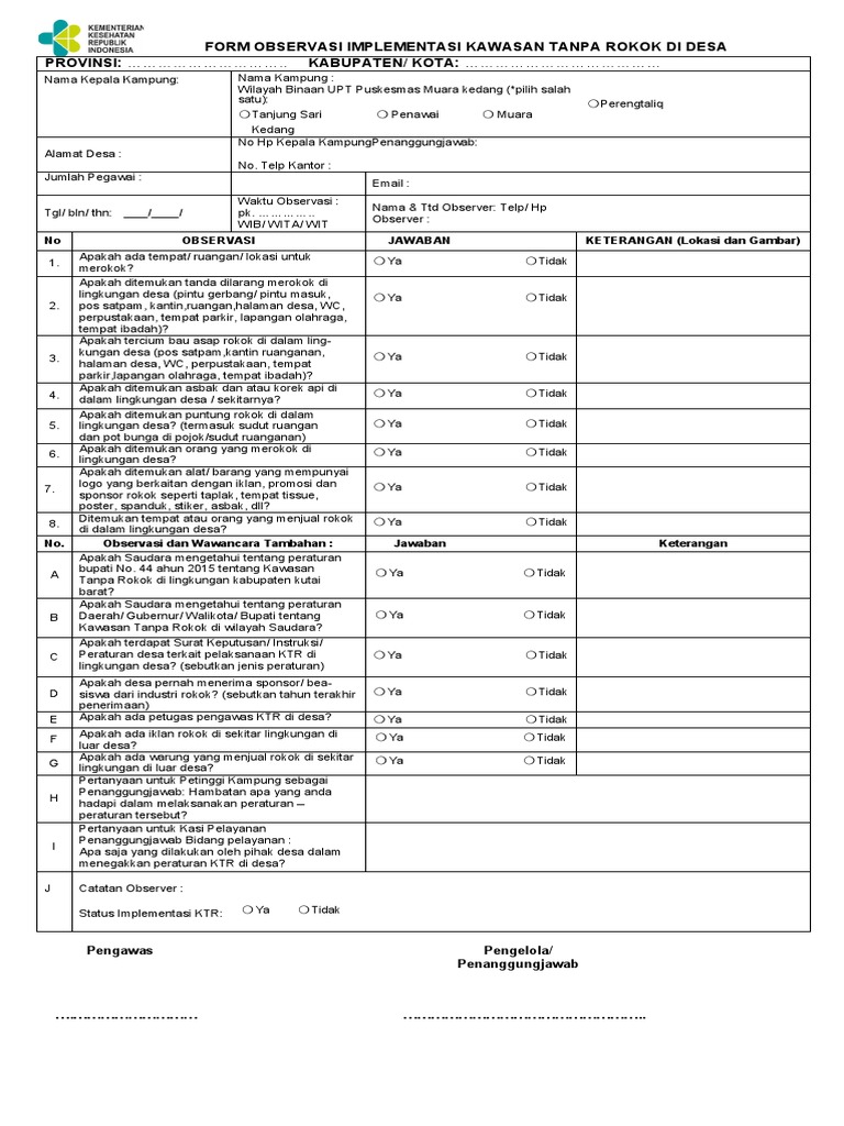 Form Observasi Implementasi Kawasan Tanp-61761245 | PDF
