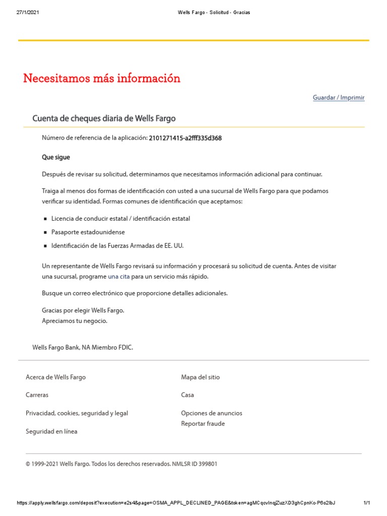 Wells Fargo - Application - Thank You | PDF | Finanzas y dinero ...