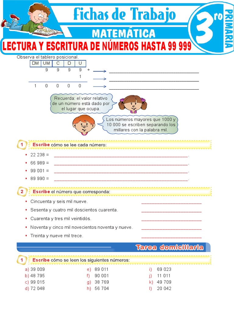 Lectura y Escritura de Numeros Hasta 99 999 para Tercer Grado de ...