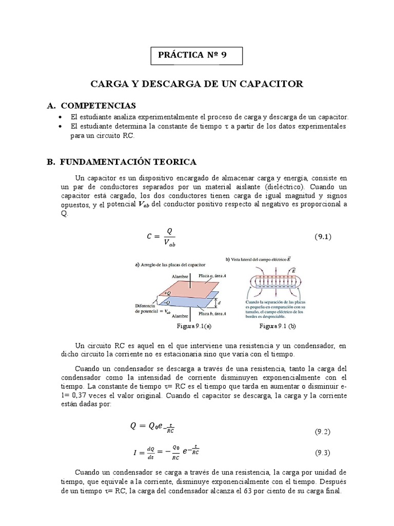 Práctica 9 Carga y Descarga de Un Capacitador Yo | PDF | Condensador | Corriente eléctrica