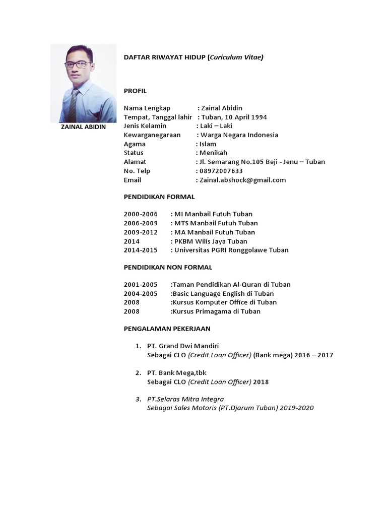 Cv. Zainal Abidin | PDF