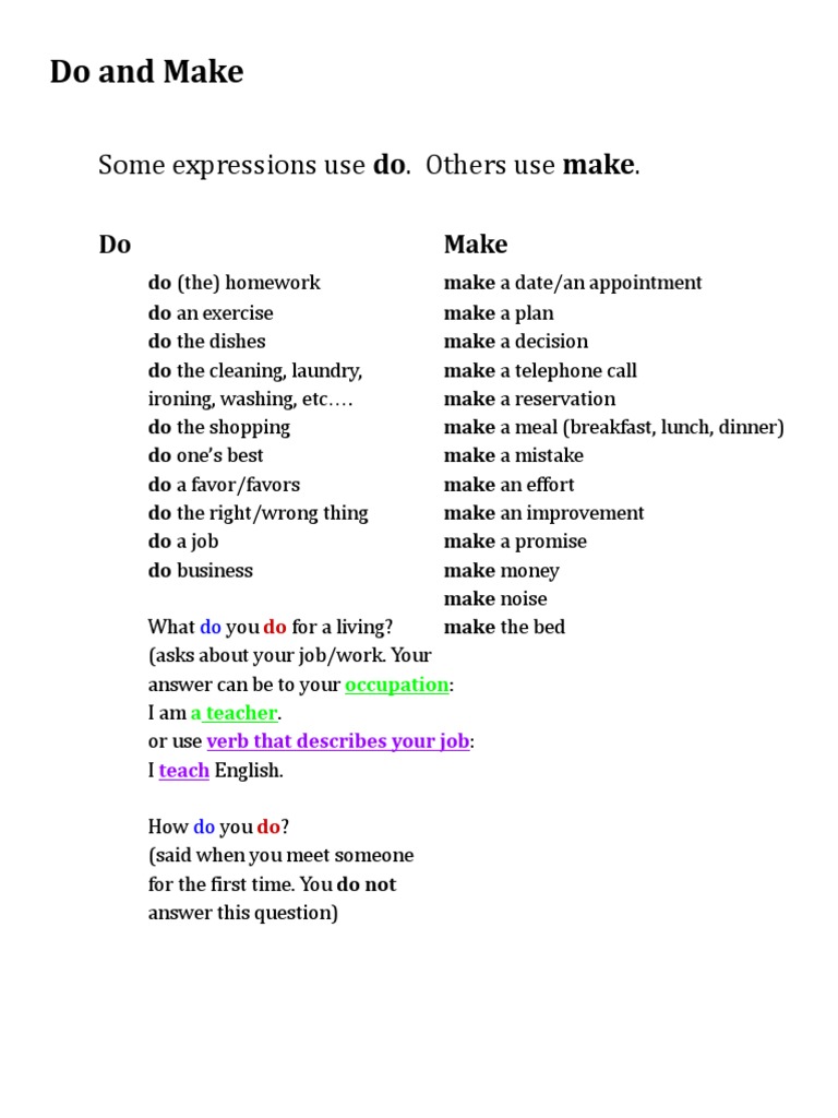 Uses of Verbs Do and Make | PDF | Career & Growth