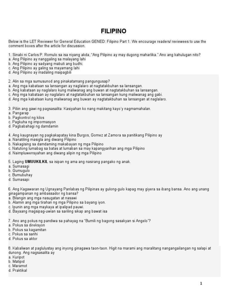 FILIPINO LET Review | PDF