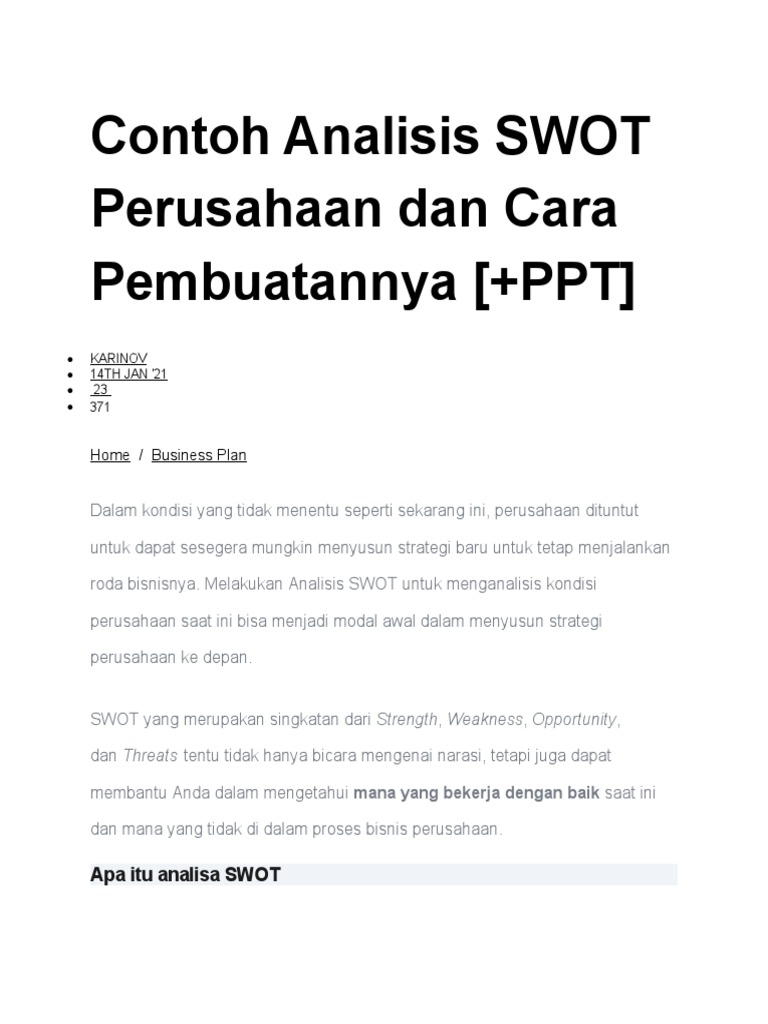 Contoh Analisis SWOT untuk Bisnis | PDF