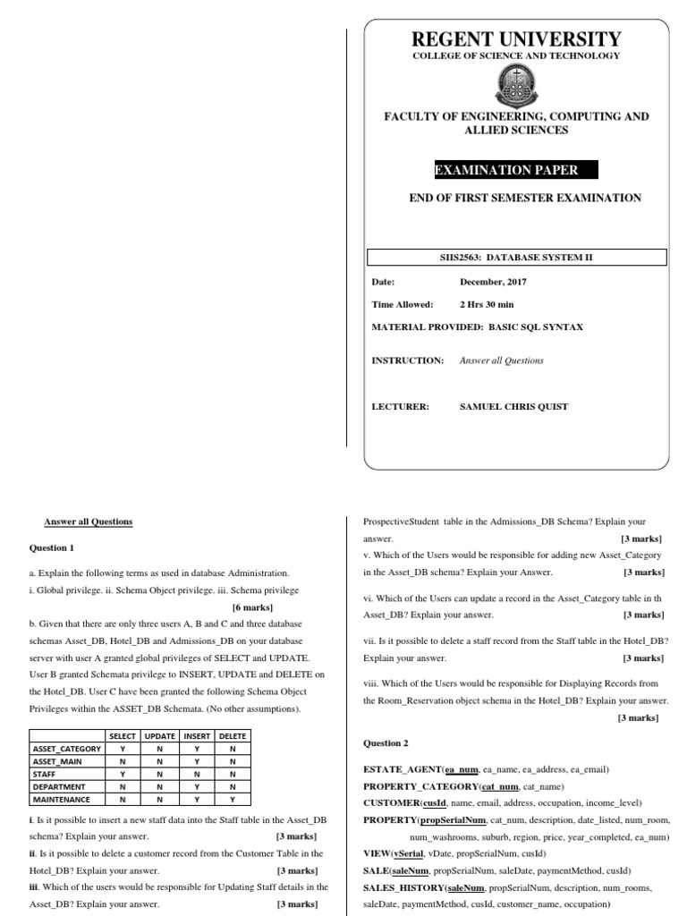 Database Systems Ii Dec, 2017 | PDF | Databases | Information Science