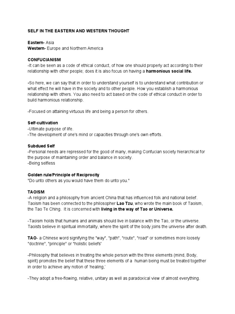 Self in The Eastern and Western Thought | PDF | Western Philosophy | Tao