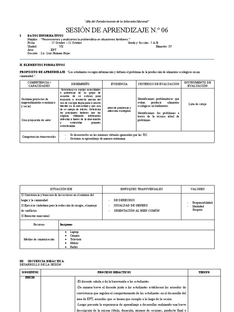 Sesion EPT 4ABC Actividad01 S01 S17102022 | PDF | Evaluación | Aprendizaje