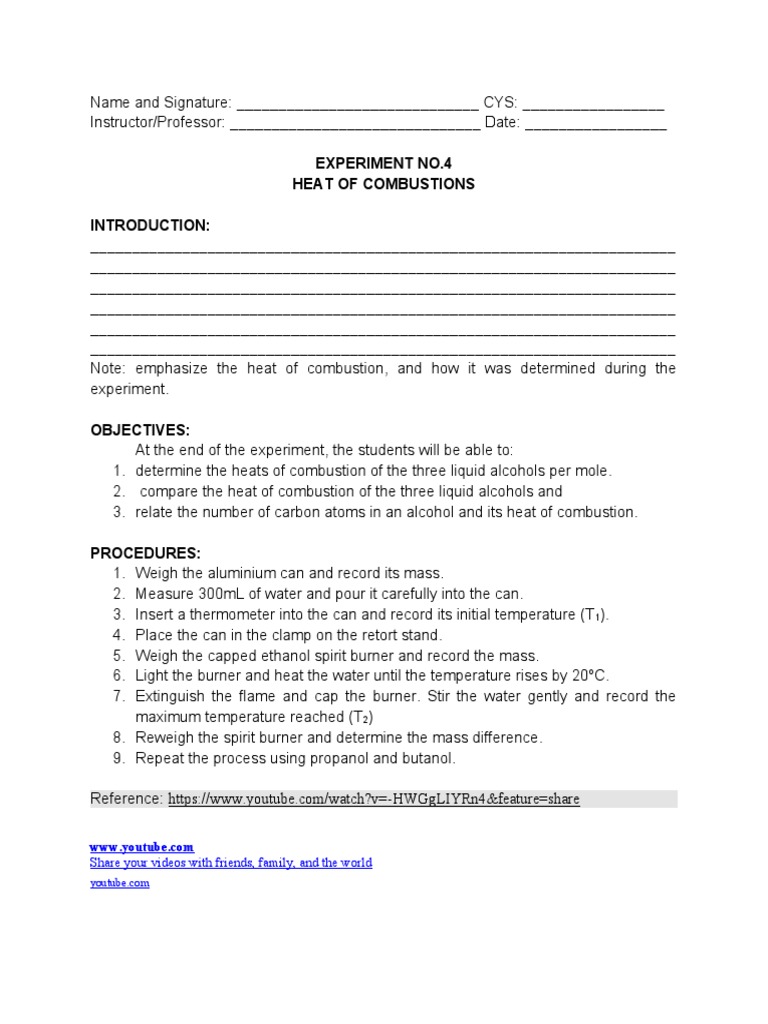 Heat of Combustion Experiment | PDF | Mole (Unit) | Combustion