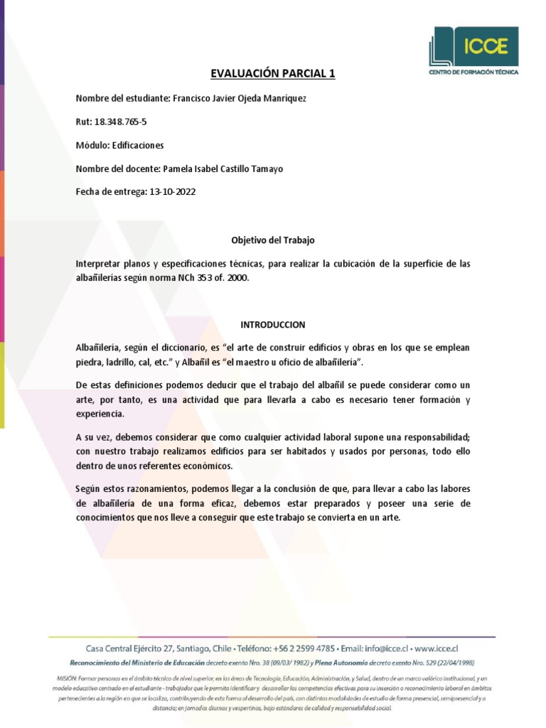 Evaluación Parcial 1-Francisco Ojeda M | PDF | Albañilería | Litro