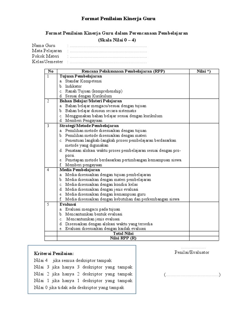 Format Penilaian Kinerja Guru | PDF