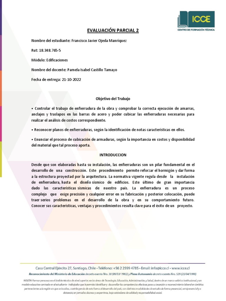 Evaluación Parcial 2-Francisco Ojeda M | PDF | Hormigón | Sectores Economicos