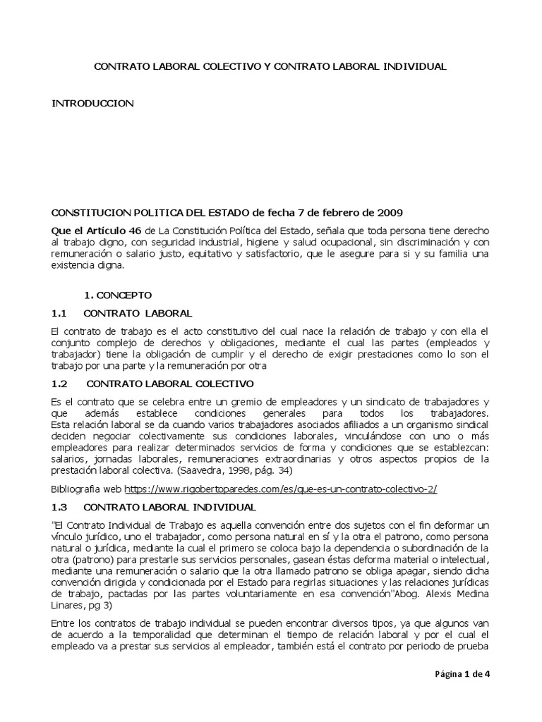 Contrato Laboral Colectivo y Contrato Laboral Individual | PDF | Derecho laboral | Sindicato