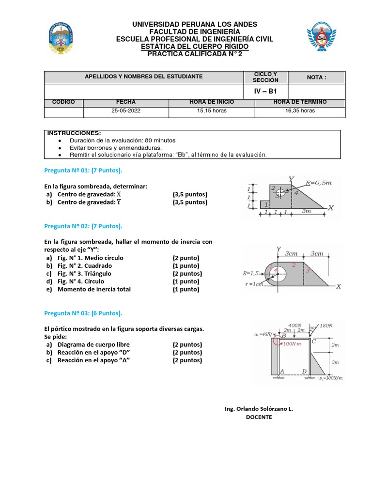 Estatica - Practica Calificada N 2 - Enunciado | PDF