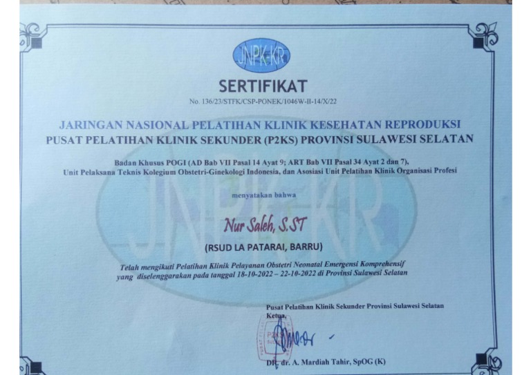 Sertifikat Ponek | PDF