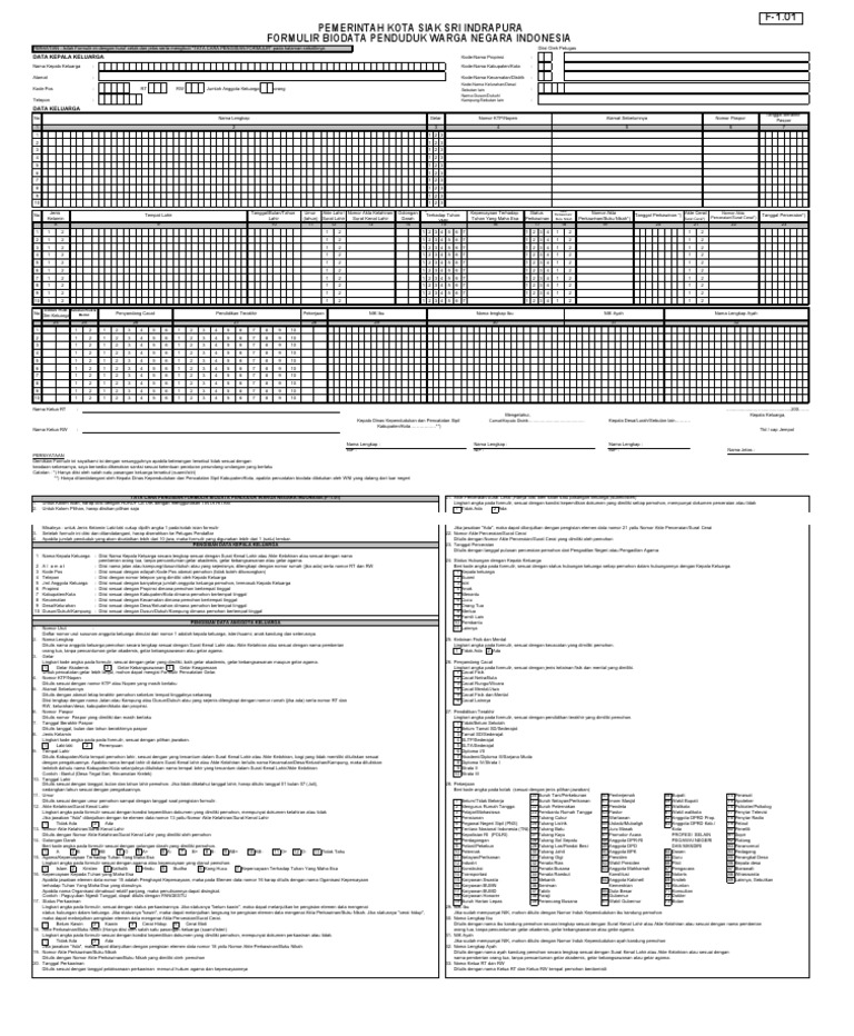 Formulir F-1.01 Biodata Penduduk | PDF