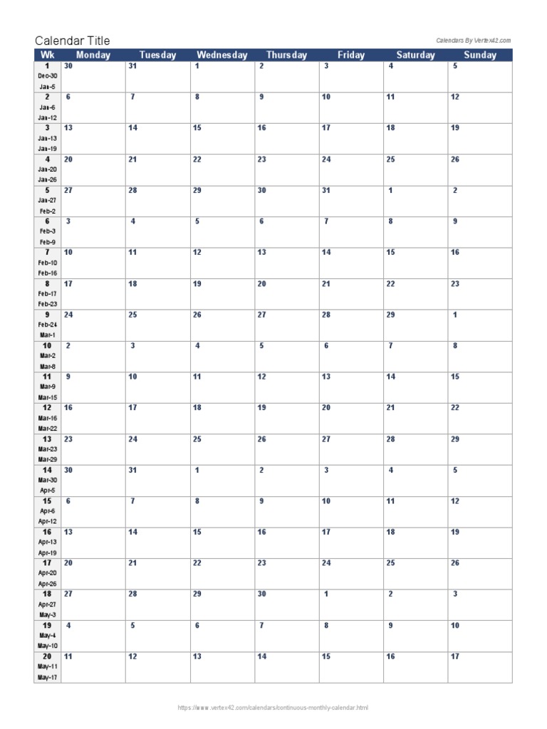 Continuous Monthly Calendar | PDF