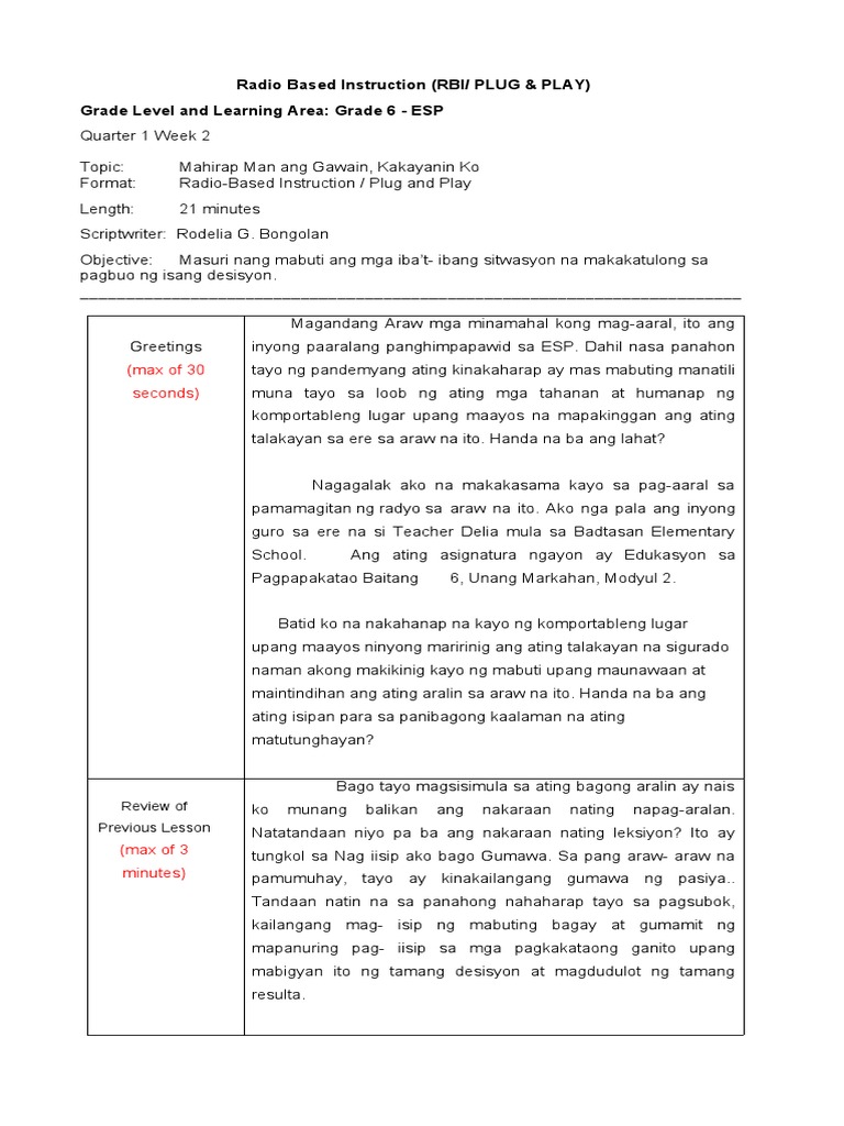 RBI-ESP6-Q1-Week 2 | PDF