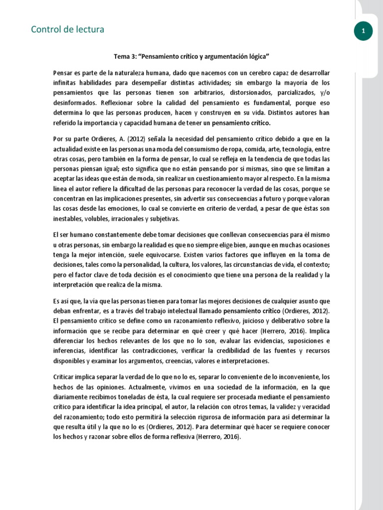 Pensamiento Crítico y Argumentación Lógica | PDF | Pensamiento ...