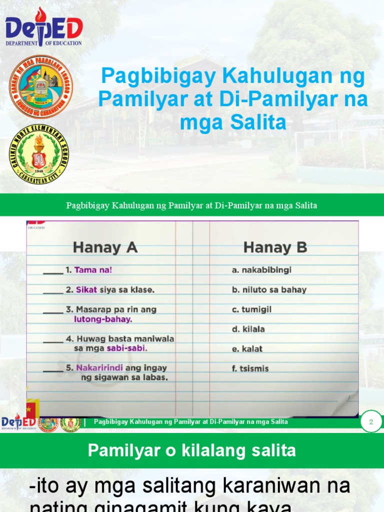 Pagbibigay Kahulugan NG Pamilyar at Di-Pamilyar Na Mga Salita | PDF Pagbibigay Kahulugan NG Pamilyar at Di-Pamilyar Na Mga Salita | PDF