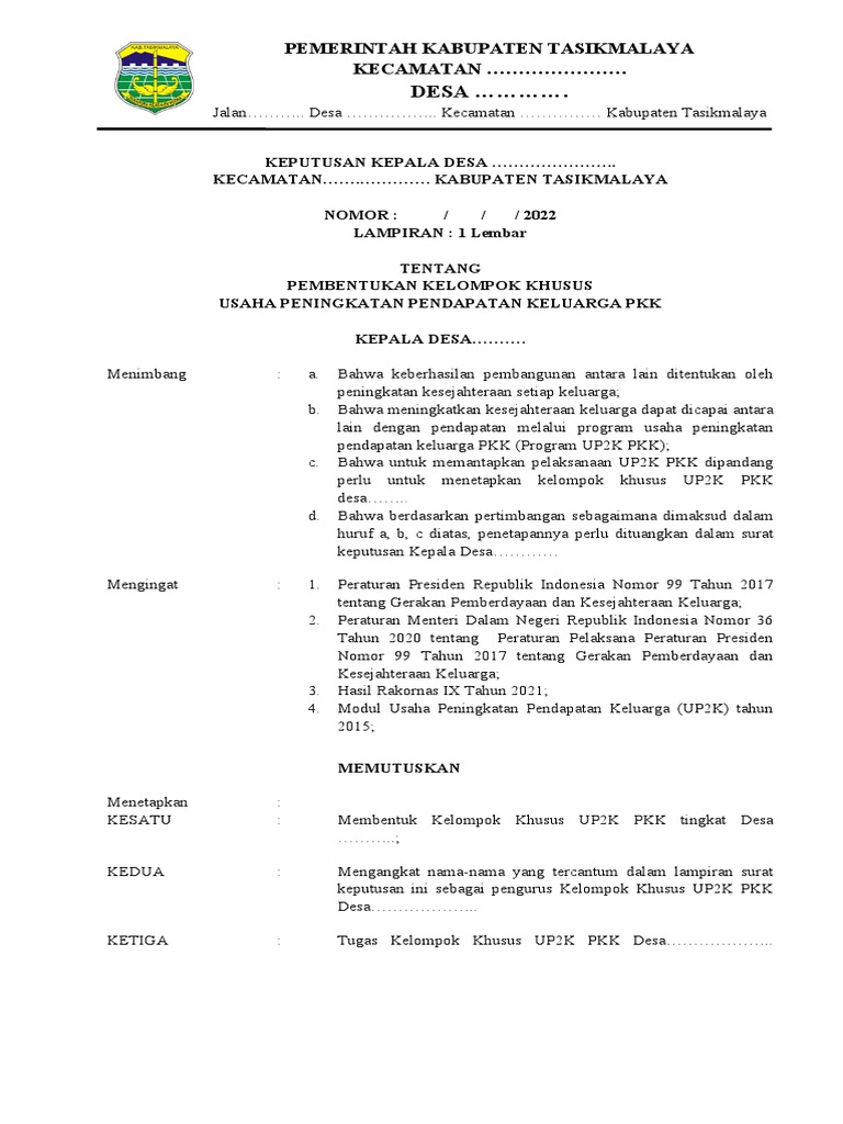 Format SK Up2k Desa (Edit) | PDF