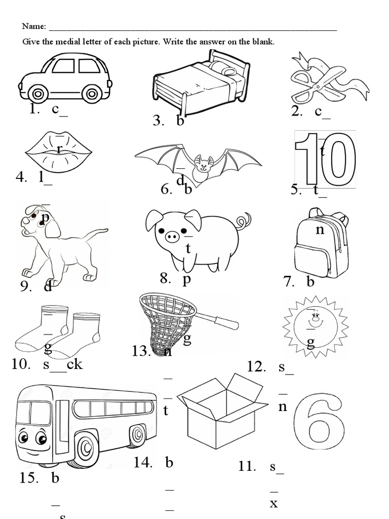 Medial Letter Identification Worksheet | PDF