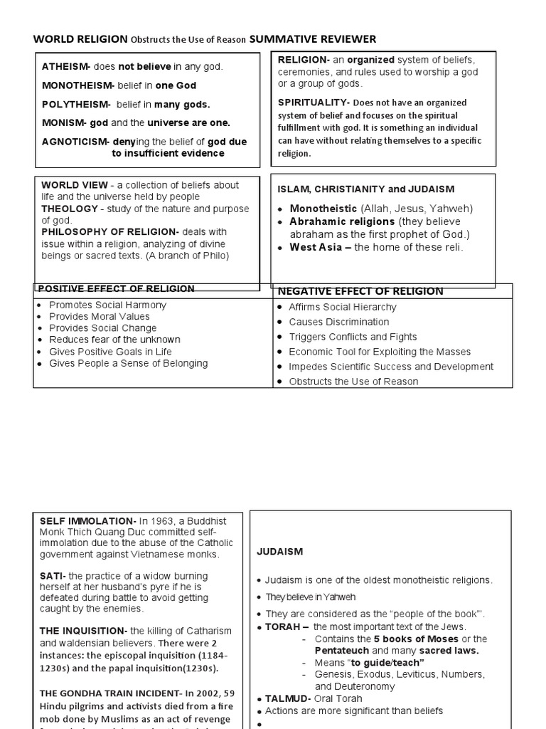World Religion Summative Revewer | PDF | God | Monotheism