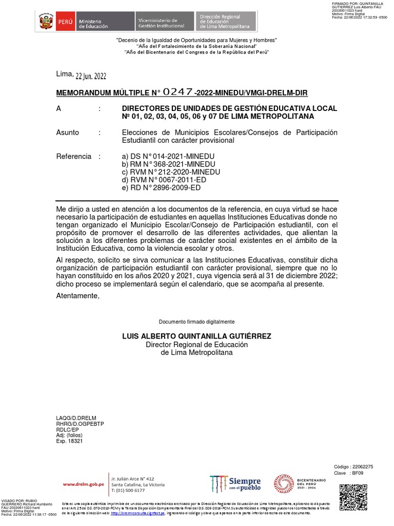 Memorandum Multiple 0247-2022 1 | PDF | Gobierno