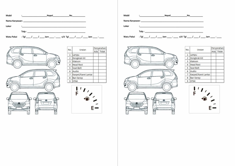 Form Sewa Mobil Karyawan | PDF